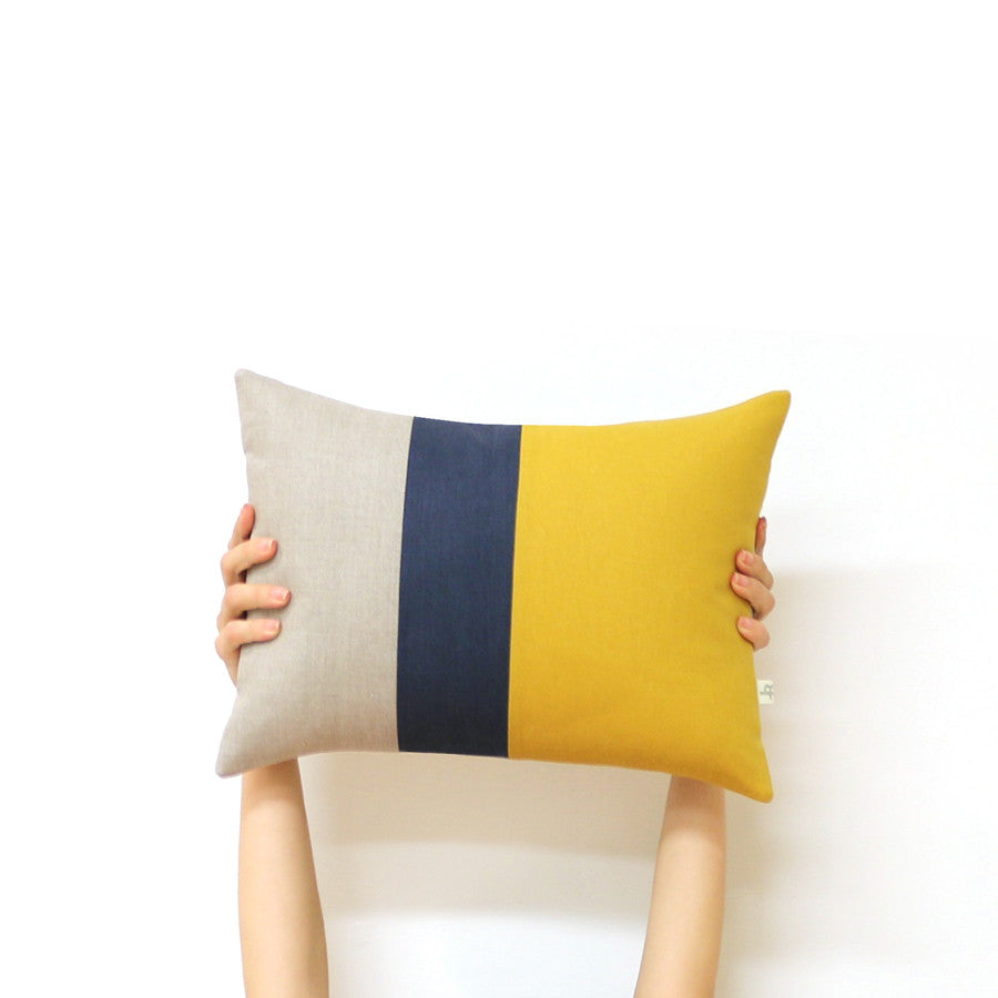 Colorblock Pillow - Mustard, Navy and Natural by Jillian Rene Decor