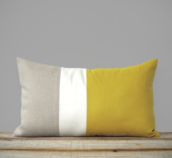 Colorblock Pillow - Mustard, Cream and Natural Linen by Jillian Rene Decor