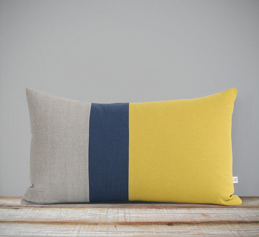 Colorblock Pillow - Mustard, Navy and Natural by Jillian Rene Decor