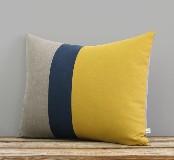 Colorblock Pillow - Mustard, Navy and Natural by Jillian Rene Decor