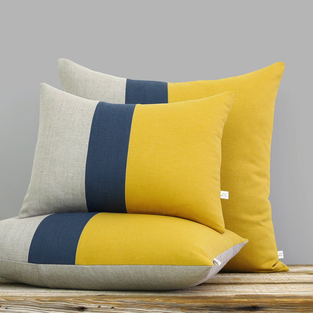 Colorblock Pillow - Mustard, Navy and Natural by Jillian Rene Decor