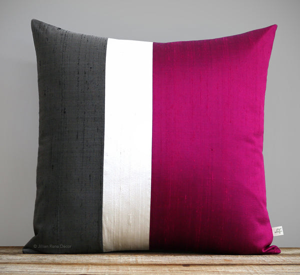 Silk Colorblock Pillow by Jillian Rene Decor - Pink Splendor, Cream and ...