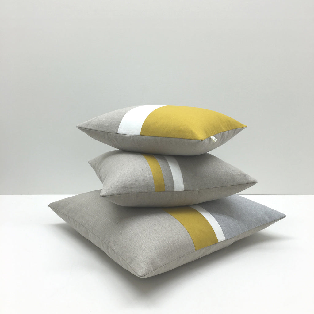 Colorblock Pillow - Mustard, Cream and Natural Linen by Jillian Rene Decor