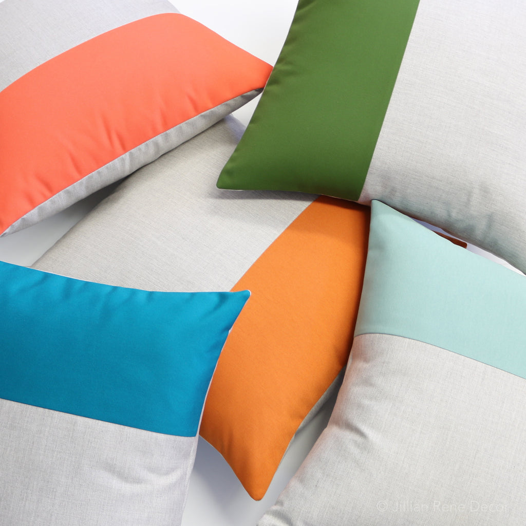 Outdoor Colorblock Pillow by Jillian Rene Decor - Natural Two Tone