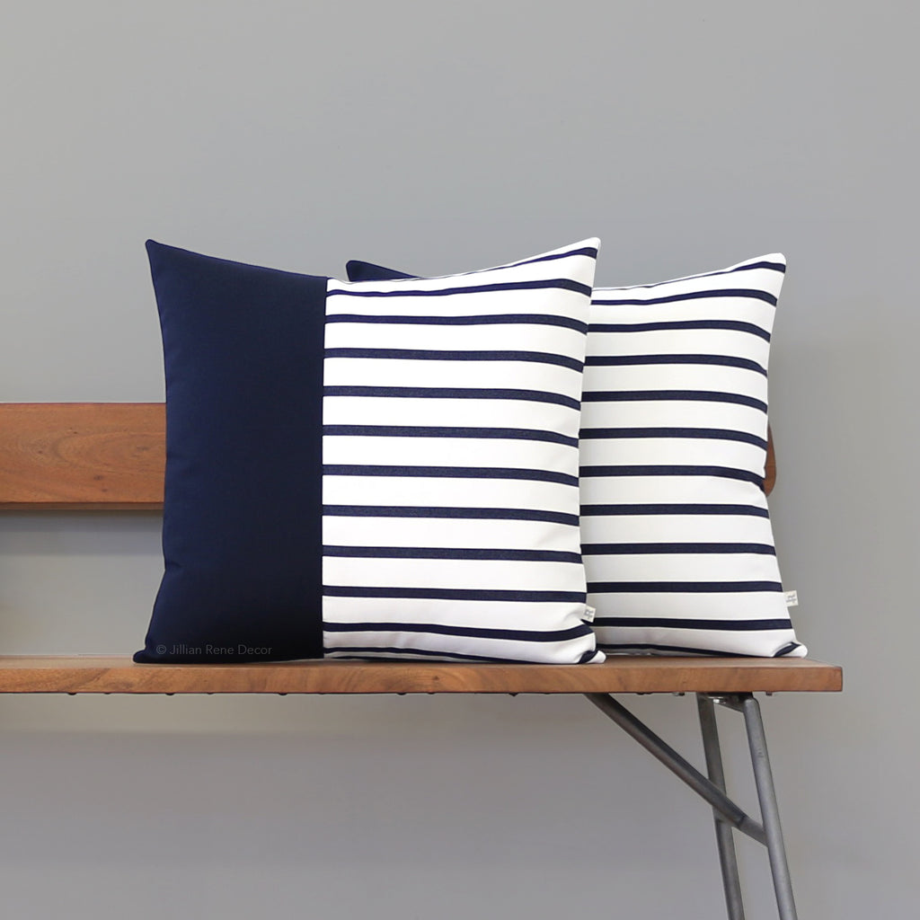 Outdoor Navy Striped Colorblock Pillow by Jillian Rene Decor