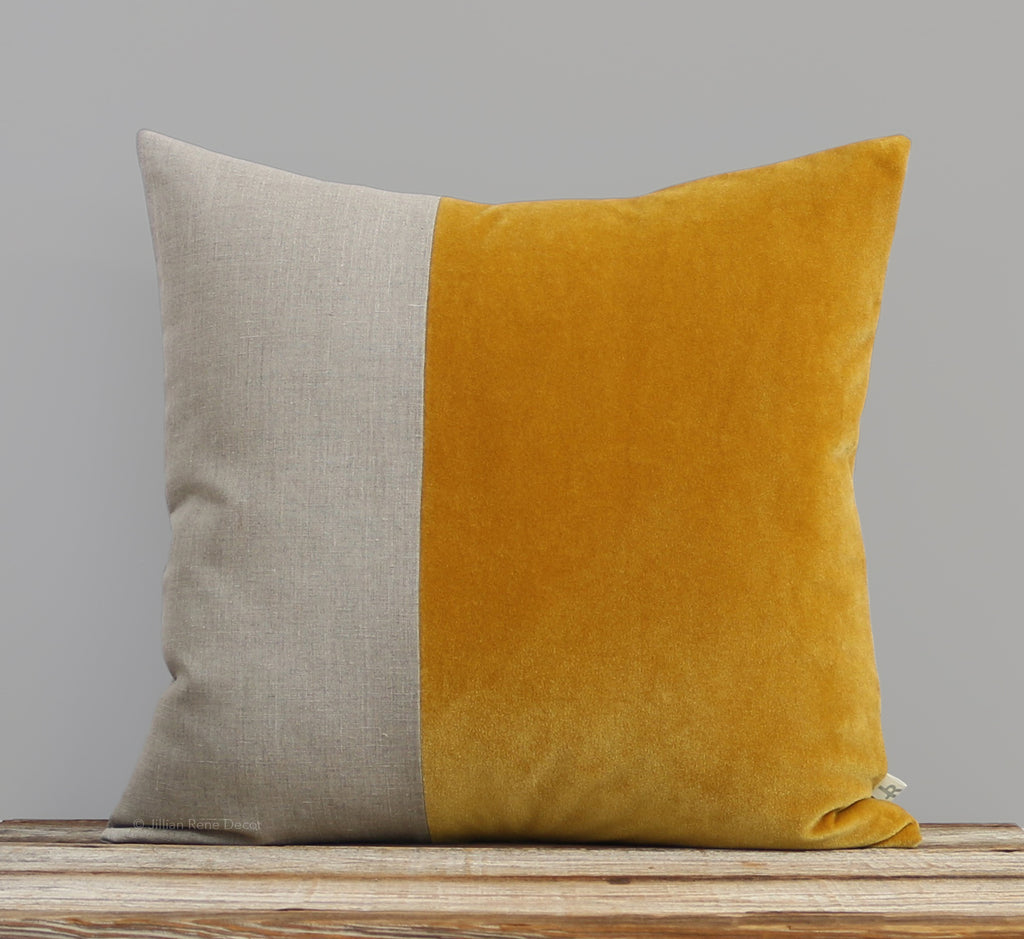 Velvet Colorblock Pillow in Golden Mustard by Jillian Rene Decor