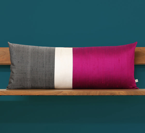 Silk Colorblock Pillow by Jillian Rene Decor - Pink Splendor, Cream and ...